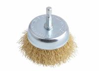 China 3 Inch Fine Stem Mounted Crimped Wire Cup Brush With Hex Shank Applied Edge Blending for sale