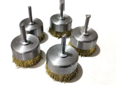 China 3 Inch Fine Shaft Mounted Cup Brushes Crimped Wire for Edge Blending for sale
