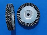 China Three Layer Twisted Wire Wheel Brush 10 Inch diameter with Square Hole For Rust Removal for sale