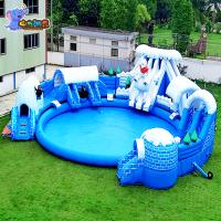 China 0.5mm PVC Inflatable Floating Jumping Castle Pool Slide Waterpark Interactive Amusement for sale