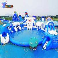 China 0.5mm PVC Inflatable Floating Jumping Castle Pool Slide Waterpark Interactive Amusement for sale