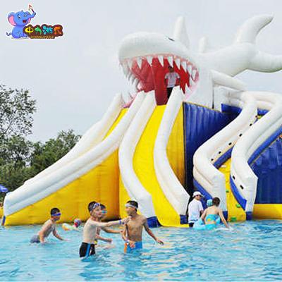 China Outdoor Water Park Inflatable Water Slide Shark Inflatable Slide Swimming Pool for sale