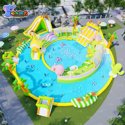 China Large Amusement Park Inflatable Water Slide Bounce House Jumping Castle Swimming Pool Anti Tear for sale