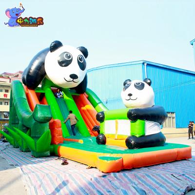 China Panda Theme Backyard Water Slide Inflatable Bounce Slide Double Lane for sale
