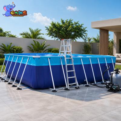 China Wear Resistant Metal Frame Portable Above Ground Pool Rectangular For Kids Swimming for sale