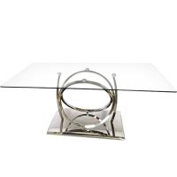 China Luxury Silver Metal Dining Table With Clear Glass For Dining Room for sale