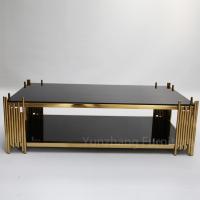 China Double Tempered Glass Center Table Rectangle Shape Gold Frame for sale