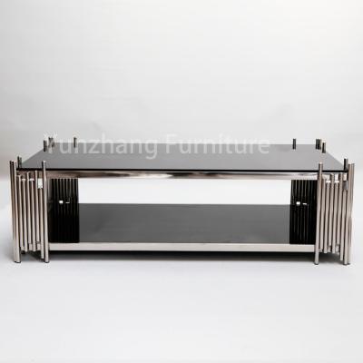 China Chrome Furnishings Rectangular Center Table Sofa Table With Double Tempered Glass for sale