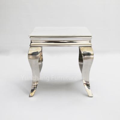 China Faux Marble Wide End Table Silver Colored Frame For Sofa And Living Room for sale