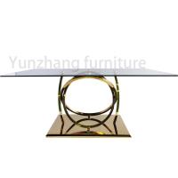 China Family Use Hotel Glass Top Dining Table Ring Bottom Frame Stainless Steel Base for sale
