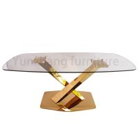 China Rectangular Design Glass Top Dining Table Clear Tempered SS201 Base Home Furniture for sale