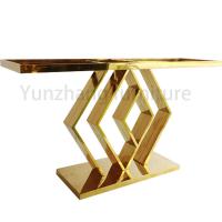 China Rhombus Base Golden Marble Tabletop Dining Tables Living Room Furniture for sale