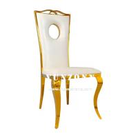 China Gold Stainless Steel Dining Chair Luxury White PU Leather Wedding Chair for Hotel Party Events for sale