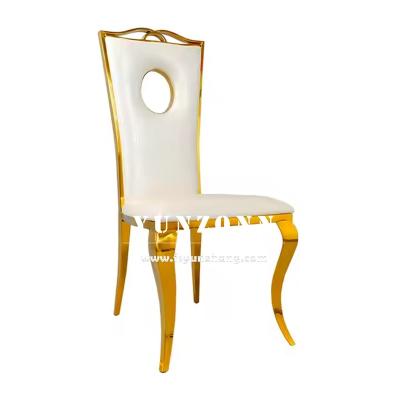 China Gold Stainless Steel Dining Chair Luxury White PU Leather Wedding Chair for Hotel Party Events for sale