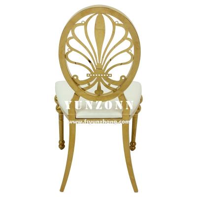 China Banquet Metal Chair Event Party Rental Gold Flower Back Stainless Steel Hotel Wedding Chair for sale