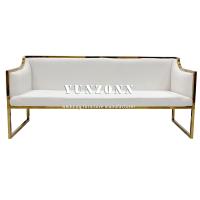 China Upholstered Gold Stainless Steel Accented White Leather Wedding Sofa for Rental Event for sale