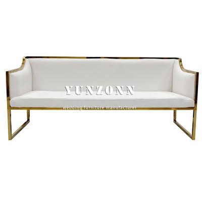China Upholstered Gold Stainless Steel Accented White Leather Wedding Sofa for Rental Event for sale
