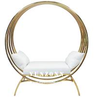 China White Leather Cushion Love Seat Sofa with Stainless Steel Frame and Moon Circle Design for Hotels and Weddings for sale