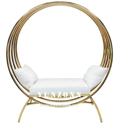 China White Leather Cushion Love Seat Sofa with Stainless Steel Frame and Moon Circle Design for Hotels and Weddings for sale