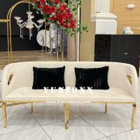 China Velvet Upholstered Love Seat with Gold Stainless Steel Base for Weddings and Parties for sale