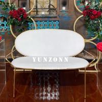 China Modern Design Wedding Sofa with Fabric Seat and Durable Gold Stainless Steel Frame for sale