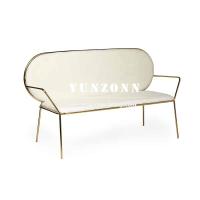 China Minimalist White Velvet Arm Sofa with Gold Frame Leather Soft Cushion for Bride and Groom Wedding Stage for Events Banquets for sale