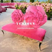 China Modern Stainless Steel Sofa with Rose Flower Back Design Pink Red Velvet Seater for Hotel Wedding Lover's Favourite for sale