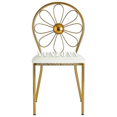 China Wholesale Modern Stackable Metal Wedding Chairs with Gold Stainless Steel Frame White PU Leather Outdoor Hotel Dining Chair for sale