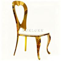 China Golden Heart Shape Stainless Steel Dining Chair Durable Commercial Unique Dubai Wedding Design for Outdoor Use for sale