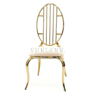 China Modern Luxury Furniture Golden Hollow Stainless Steel Waiting Room Visitors Wedding Dining Chairs for Banquet for sale