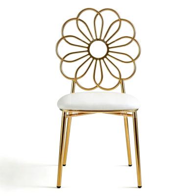China Banquet Stacking Wedding Party Gold Frame Decoration SS Meal Metallic Rental Furniture Event Chair for sale