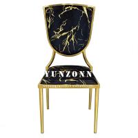 China Gold Themed Weddings and Hotels Black Velvet Cushioned Metal Stackable Banquet Chairs for sale
