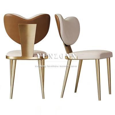 China Beautiful Heart-shaped Leather Chair Luxury Villa Dining Room Furniture Exquisite Metal Feet Dining Chair for sale
