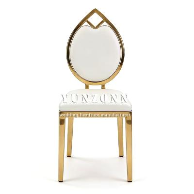 China Gold Stainless Steel Frame Leather King Queen Bride Party Luxury Chaise Event White Wedding Chairs for sale