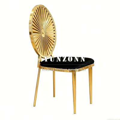 China Golden Wedding Chair Stackable Dining Chair for Hotel Wedding Banquet Wedding Furniture Stainless Steel Frame Chair for sale