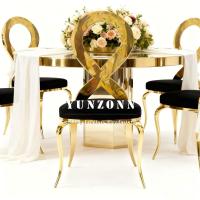 China Modern Stackable Event Party Chrome Legs White Chairs for Dining Table Gold Color with Cushion for sale