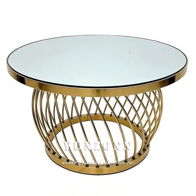 China Factory Price Modern Round Mirror Glass Top Stainless Steel Dining Table for Hotel Wedding Events and Outdoor Use for sale