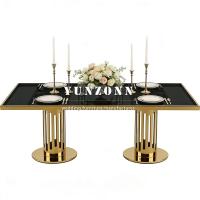 China Wholesale Rectangle Banquet Mirror Glass Top Gold Stainless Table for Wedding Events Hotels Outdoor Dining Hotel Furniture for sale