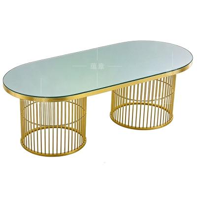 China Luxury Stainless Steel Restaurant Banquet Party Modern Dining Wedding Tempered Glass Durable Table for sale