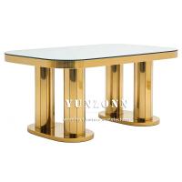 China Wholesale Rectangle Banquet Mirror Glass Top Stainless Steel Table Gold Wedding Events Hotels Dining Furniture for sale