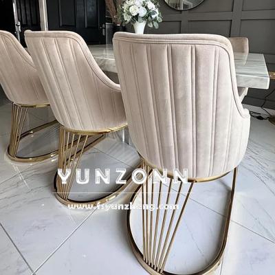 China Modern High Back Dining Chair Gold Stainless Steel Frame Velvet Upholstered Banquet Chairs Hotel Outdoor Living Room Villa for sale
