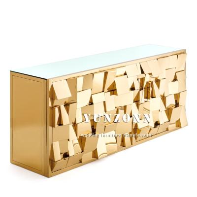 China Modern Stainless Steel Iron Rectangle Bar Table with Mirror Glass New Design Home Club Bar Counter for Hotel & Wedding Events for sale