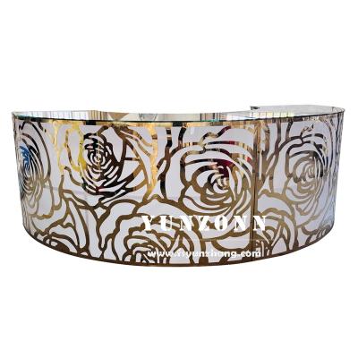 China Club Furniture Round Stainless Steel Frame Gold Rose Pattern Portable bar Table Wedding bar Counter for sale