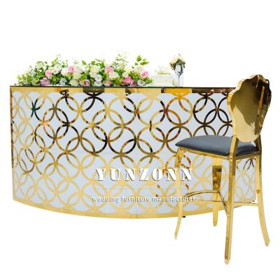 China Gold Pattern Popular New Design Tall Bar Furniture Luxury Bar Table Stainless Steel for Pub Wedding for sale