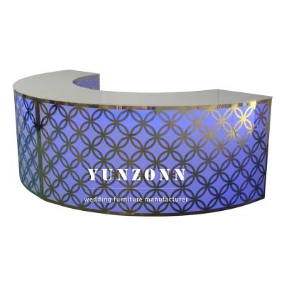 China Party Events Gold Stainless Steel Frame Round Metal LED bar Table with Glass Top for sale
