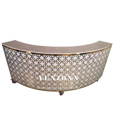 China Modern Luxury Gold Stainless Steel Indoor Wedding Bar Counter with Wheels for Event Bar Tables for sale