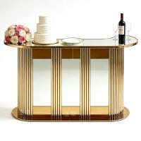 China Modern Round Wedding Counter Bar Table with Mirror Glass Top and Golden Stainless Steel Base for Party or Hotel Use for sale