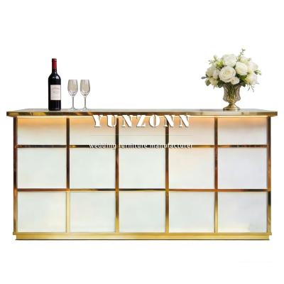 China Modern Hotel Use Commercial Wedding Event Rectangle Stainless Steel Mirror Glass Bar Table Counter for sale
