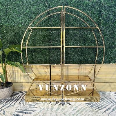 China Luxury Stainless Steel Frame Bar Shelf Champagne Dessert Display Rack Metal Arch Stand for Wedding Banquet for sale
