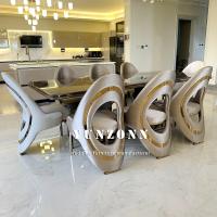 China Luxury Gold Dining Chair Nordic Italian Style Modern Light Luxury Stainless Steel Leg Velvet/Leather Dining Chair for Villa for sale
